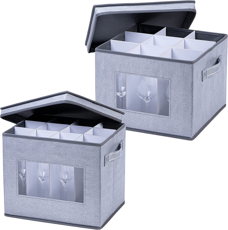 Stemware Storage Box With Lid and Handles For Wine Glasses & Champagne